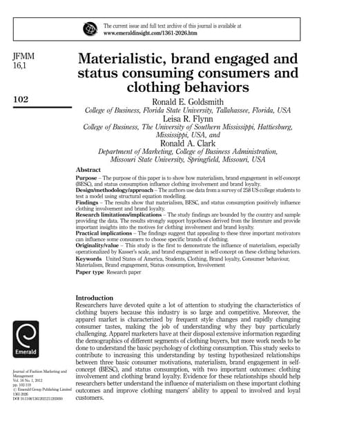 Writing Sample - MARKETING, MATERIALISM AND INJURIOUS CONSUMPTION IN U ...