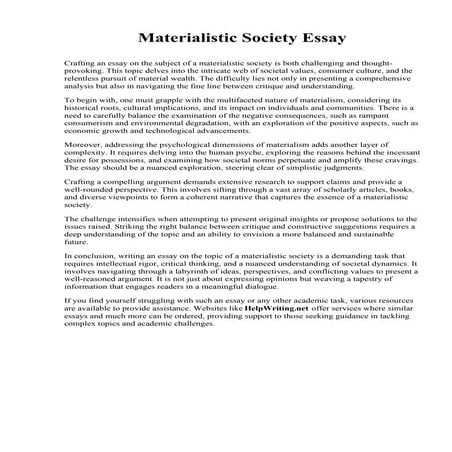 Materialistic Society Essay. Regis University | PDF