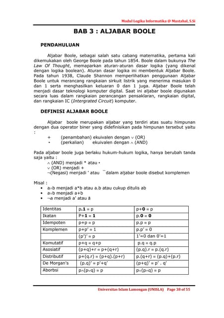 Aljabar Boolean dan fungsi Boolean | PPTX