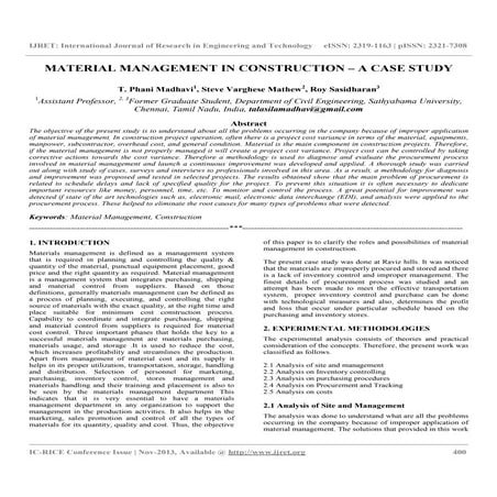 Material management in construction – a case study | PDF