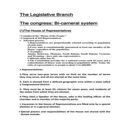 legislative Branch in details | DOCX | Civic affairs | Politics