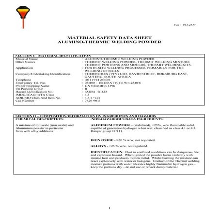 Material Safety Data Sheet Al. Powder | PDF
