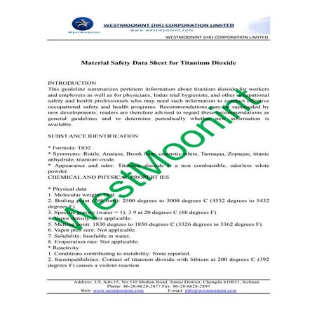 Material safety data sheet for titanium dioxide | PDF | Lung and ...