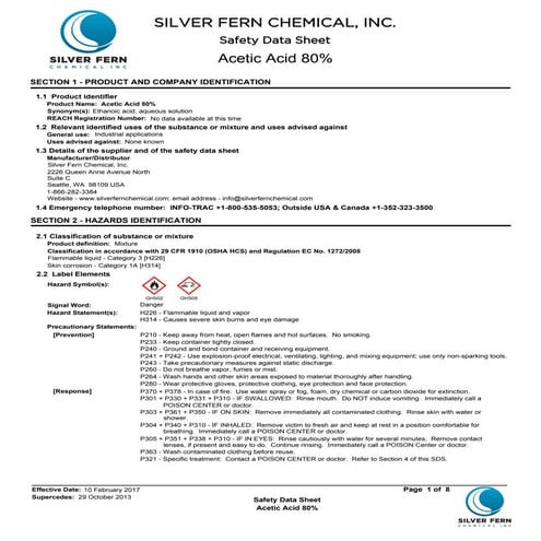 Material Safety Data Sheet of Acetic Acid | PDF
