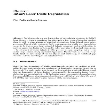 Materials and reliability handbook for semiconductor optical and ...