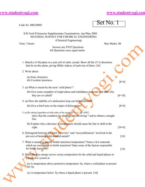material technology previous question paper | PDF