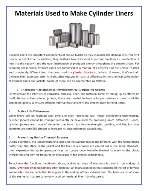 Types of Cylinder Liners and The Advantages | PDF | Chemistry | Science