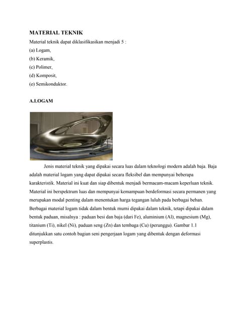MATERIAL TEKNIK : (LOGAM, KERAMIK, POLIMER, DAN KOMPOSIT) | DOCX