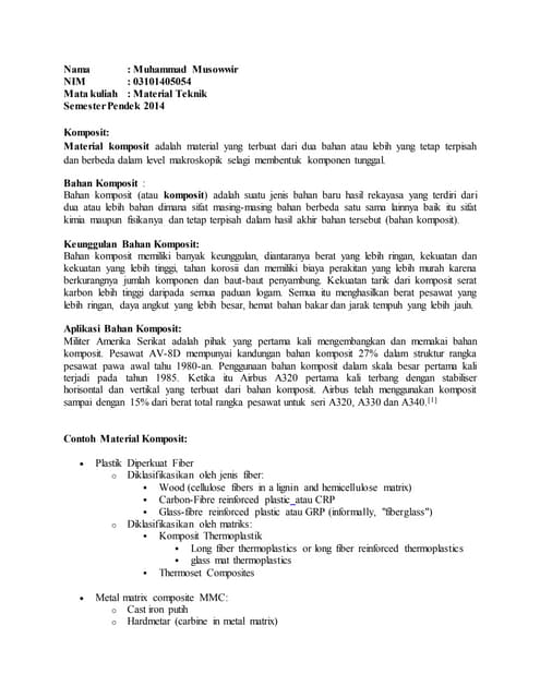 MATERIAL TEKNIK : (LOGAM, KERAMIK, POLIMER, DAN KOMPOSIT) | DOCX