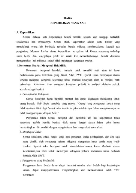 IBADAH DAN MUAMALAH - KONSEP HAK MILIK DALAM ISLAM | PPTX