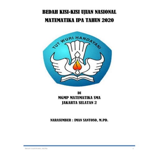 Materi bedah kisi kisi un matematika ipa 2019-2020 (mgpm js2) | PDF