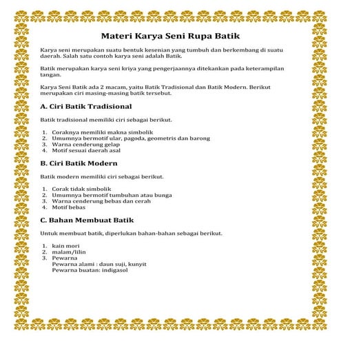 Materi karya seni rupa batik | PDF