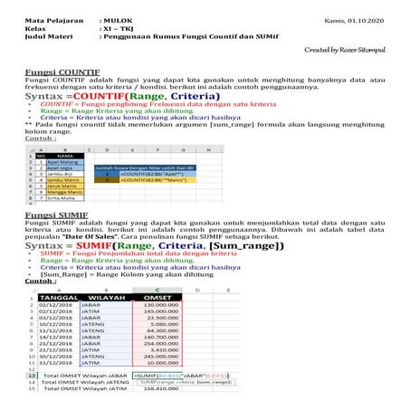 Materi mulok countif dan sumif | DOCX