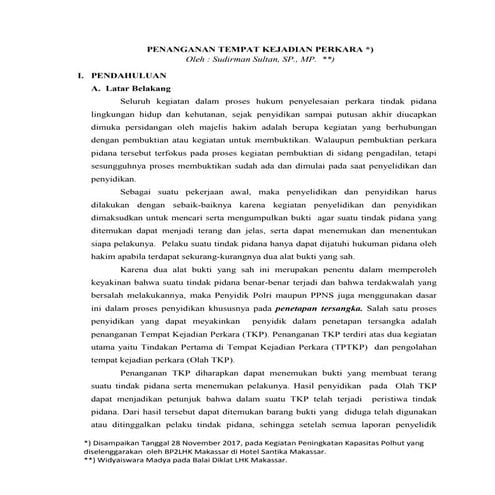 Materi penanganan tkp untuk peningkatan kapasitas polhut gakum | PDF