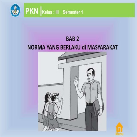Materi pkn kelas III SD semester 1 bab 2 norma yang berlaku pada masyarakat ktsp 2006 | PPTX