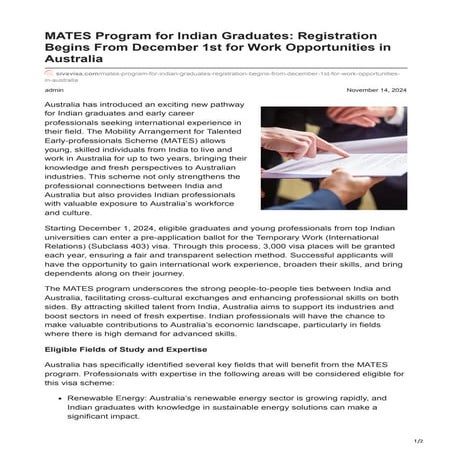 MATES Program for Indian Graduates Registration Begins From December ...