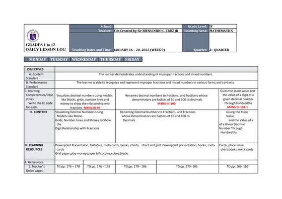 mathematics lesson plan for graded 4 pupils | DOCX | Homework and Study ...