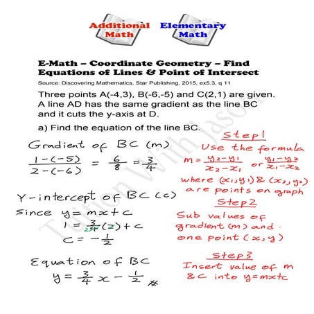 Elementary Math (E-Maths) - Coordinate Geometry-Find the equation of a ...