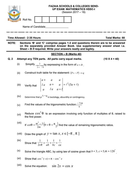 Formulas , formulae for class xi math | DOCX | Physics | Science