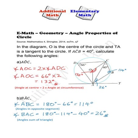 Elementary Math (E-Maths) - Angle Properties of Circle | PDF
