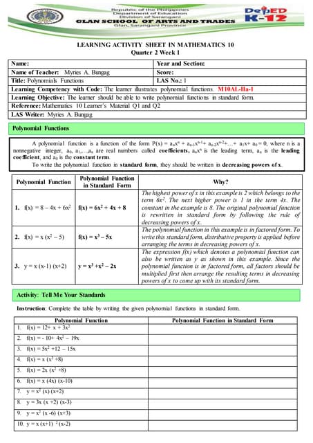 POLYNOMIAL FUNCTIONS.pptx | Science