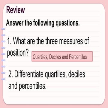 MEASURES OF POSITION FOR UNGROUPED DATA : QUARTILES , DECILES , & PERCENTILES | PPTX