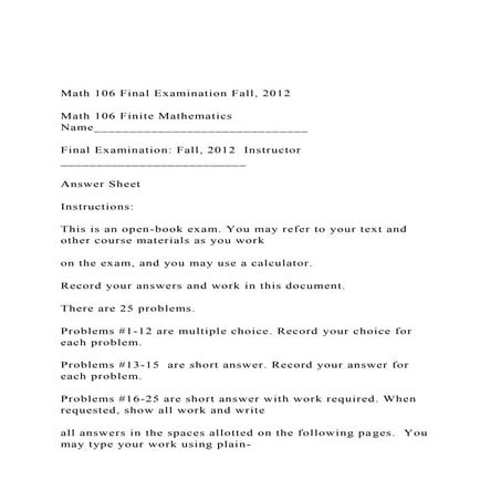 Math 106 Final Examination Fall, 2012 Math 106 Finite Math.docx