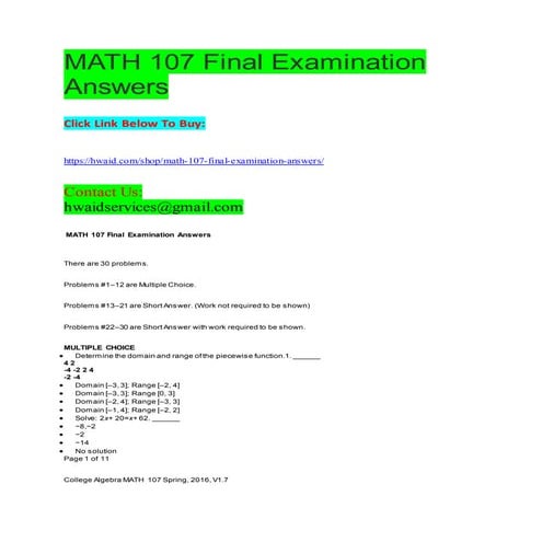 Math 107 final examination answers | DOCX