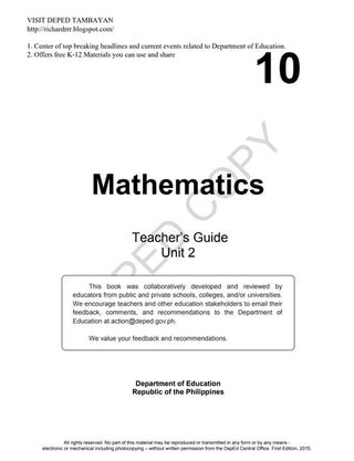 MATH GRADE 10 LEARNER'S MODULE | PDF