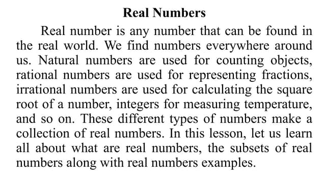 Subsets of real numbers | PPTX