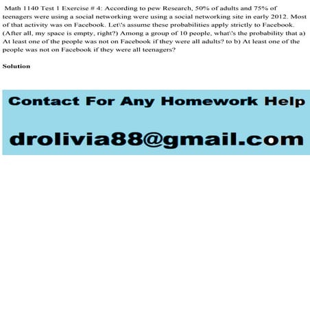 Math 1140 Test 1 Exercise # 4 According to pew Research, 50 of adul.pdf