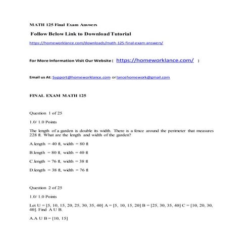 Math 125 final exam answers | PDF