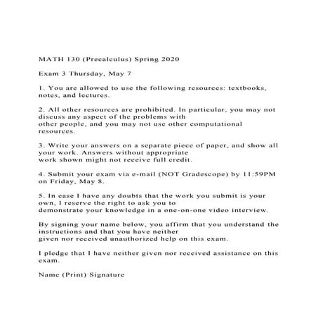 MATH 130 (Precalculus) Spring 2020Exam 3 Thursday, May 7.docx