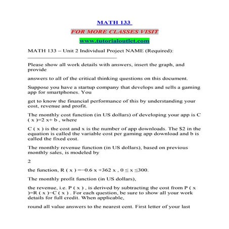 MATH 133 / TUTORIALOUTLET DOT COM | PDF