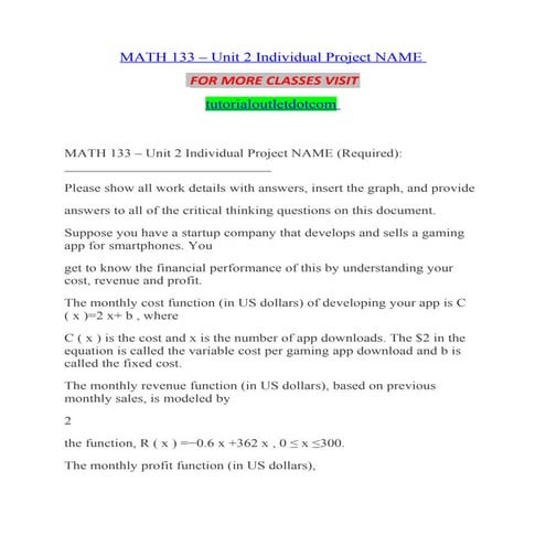Math 133 – unit 2 individual project name/tutorialoutlet | PDF