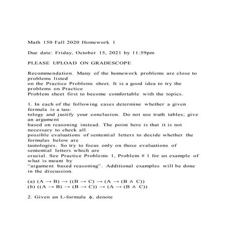 Math 150 fall 2020 homework 1 due date friday, october 15, | DOCX ...