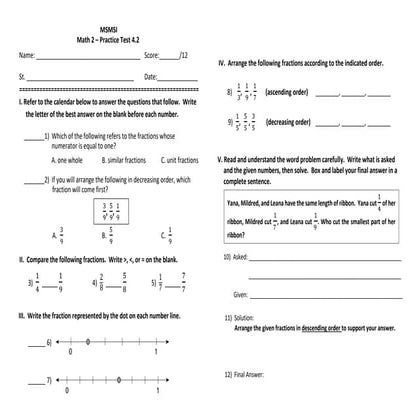 Math 2 - Practice Test 4.1.pdf Unit Fractions | PDF