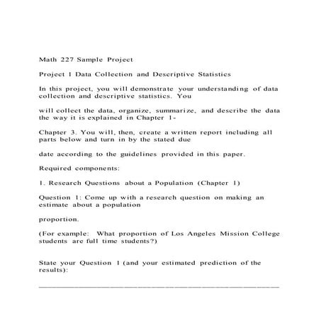 Math 227 Sample Project Project 1 Data Collection and Desc | DOCX