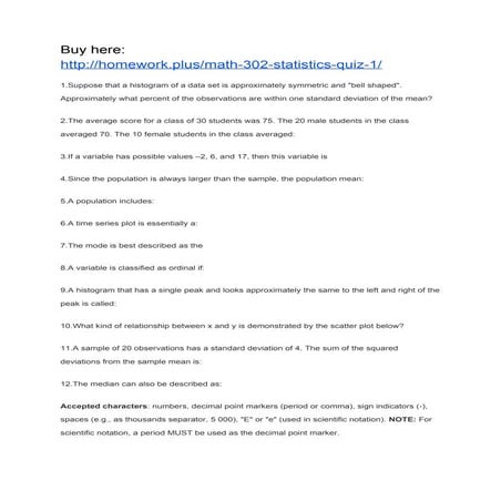 MATH 302 Statistics Quiz 1 | PDF