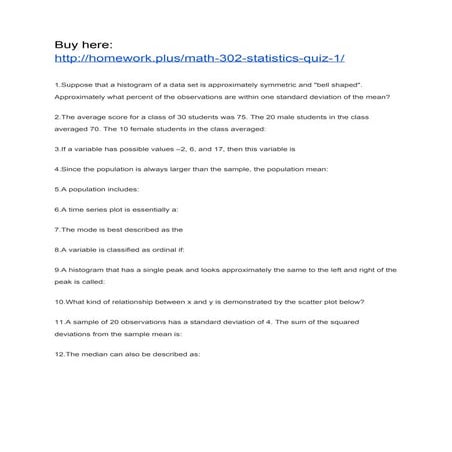 MATH 302 Statistics Quiz 1 | PDF