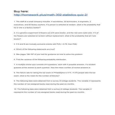 MATH 302 Statistics Quiz 2 | PDF