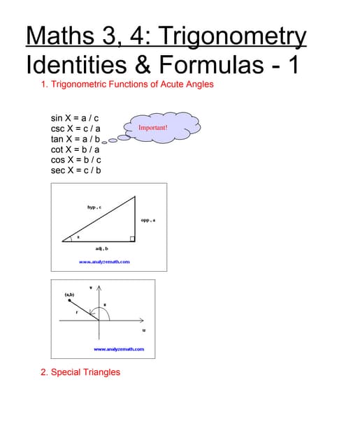 Trigonometry cheat sheet | PDF