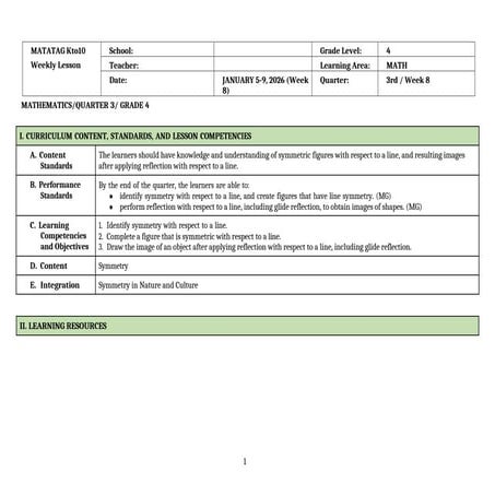 MATH 4_DLL_Q3_WEEK 8. Matatag based 2025 | DOCX