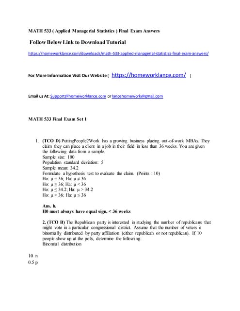Math 533 ( applied managerial statistics ) entire course | PDF