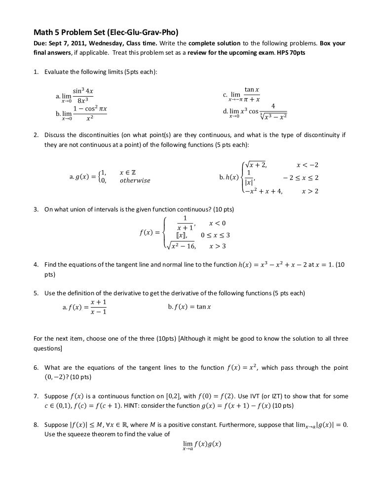 Math 5 problem set