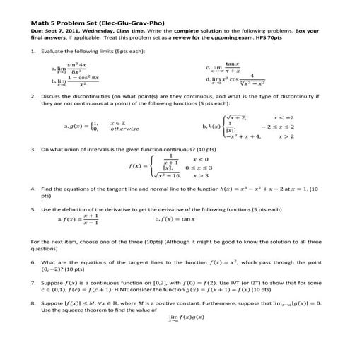 Math 5 problem set | DOCX