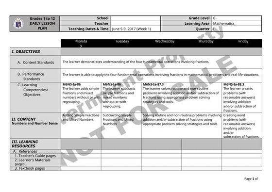 DETAILED LESSON PLAN (MATH 6) | PDF
