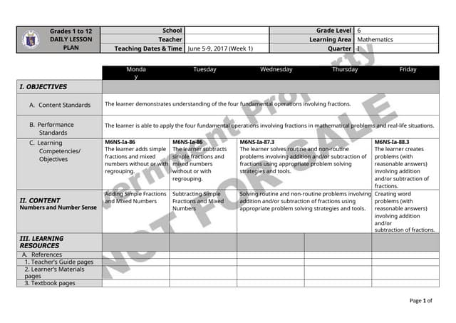 DETAILED LESSON PLAN (MATH 6) | PDF