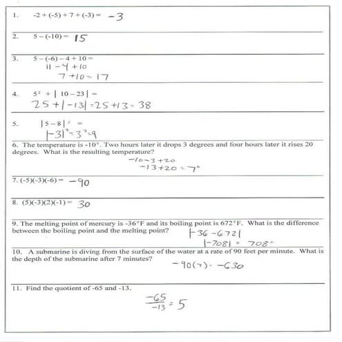Math 7 review packet answer key | PDF