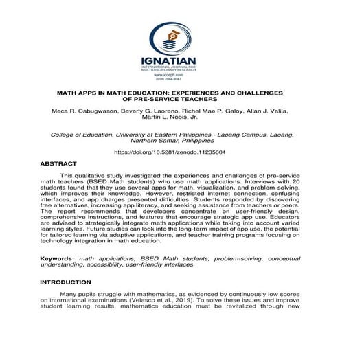 MATH APPS IN MATH EDUCATION: EXPERIENCES AND CHALLENGES OF PRE-SERVICE ...